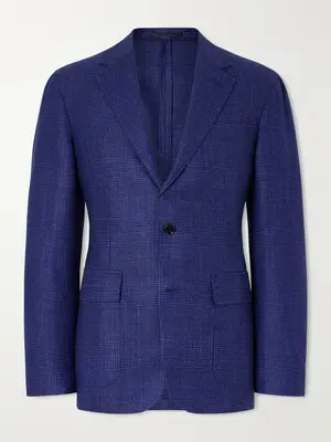 Dunhill Checked Wool, Silk And Cashmere-blend Blazer - Blue