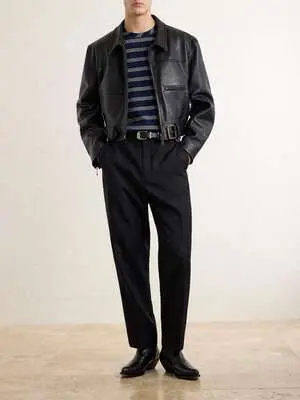 Celine Triomphe-embroidered Striped Cotton-jersey T-shirt