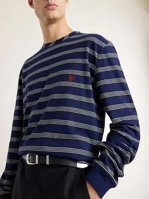 Celine Triomphe-embroidered Striped Cotton-jersey T-shirt