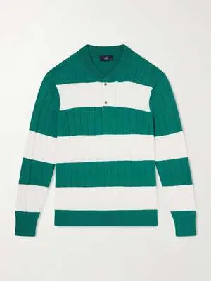 Dunhill Striped Cashmere And Silk-blend Polo Shirt - Green