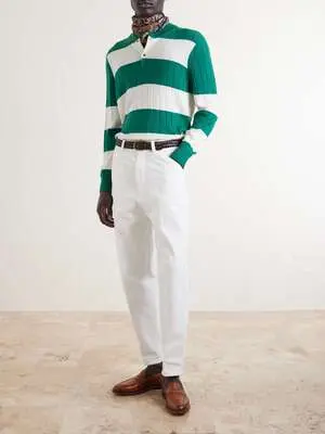 Dunhill Striped Cashmere And Silk-blend Polo Shirt