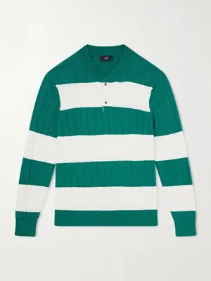 Dunhill Striped Cashmere And Silk-blend Polo Shirt
