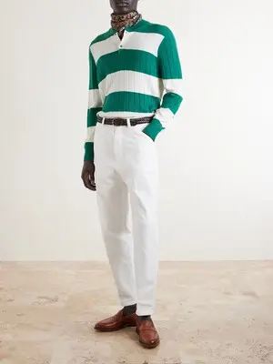 Dunhill Striped Cashmere And Silk-blend Polo Shirt