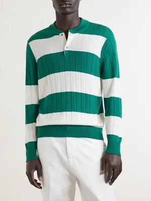 Dunhill Striped Cashmere And Silk-blend Polo Shirt