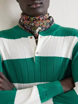 Dunhill Striped Cashmere And Silk-blend Polo Shirt