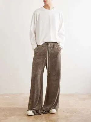 Rick Owens Bela Wide-leg Drawstring Velour Trousers