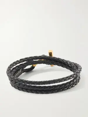 TOM FORD Braided Leather And Gold-plated Wrap Bracelet - Brown
