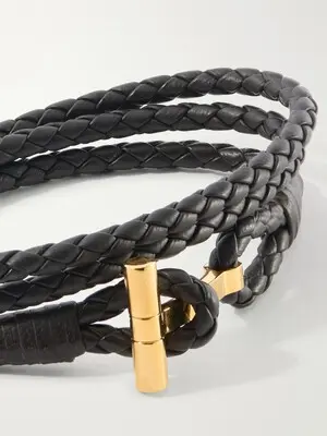 TOM FORD Braided Leather And Gold-plated Wrap Bracelet - Brown