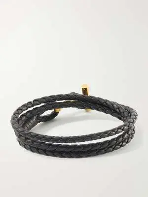 TOM FORD Braided Leather And Gold-plated Wrap Bracelet