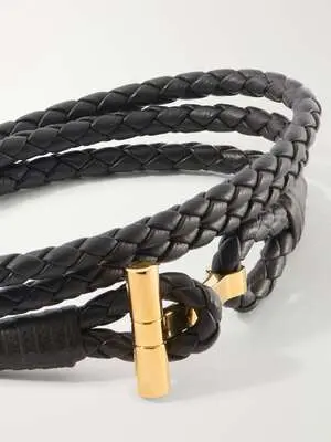 TOM FORD Braided Leather And Gold-plated Wrap Bracelet