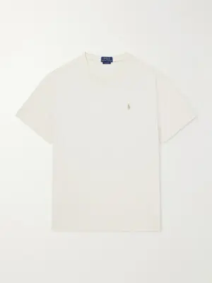 Polo Ralph Lauren Logo-embroidered Cotton-jersey T-shirt - Neutrals
