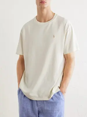 Polo Ralph Lauren Logo-embroidered Cotton-jersey T-shirt - Neutrals
