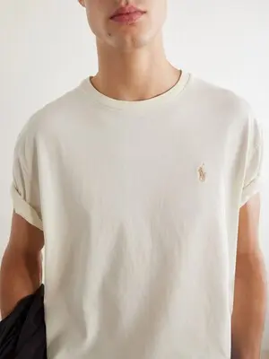 Polo Ralph Lauren Logo-embroidered Cotton-jersey T-shirt - Neutrals