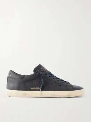 GOLDEN GOOSE Super-star Distressed Full-grain Leather Sneakers - Navy