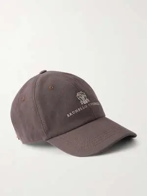 Brunello Cucinelli Logo-embroidered Leather-trimmed Cotton-twill Baseball Cap - Dark Brown