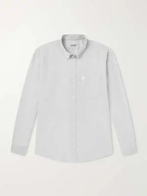 Carhartt Work In Progress Button-down Collar Logo-embroidered Cotton Oxford Shirt - Gray