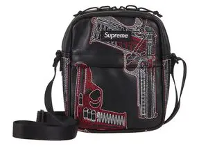 Supreme Guns Embroidered Leather Shoulder Bag - Black