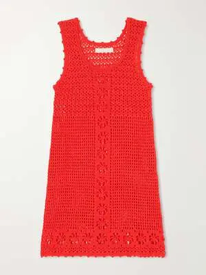 TERRY PUESTO Poolside Scalloped Crocheted Organic-cotton Mini Dress