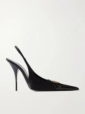 Saint Laurent Louis 110 Embellished Patent-leather Trimmed Satin Slingback Pumps - Black