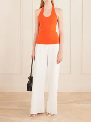 Theory Halterneck Ribbed Tank - Orange