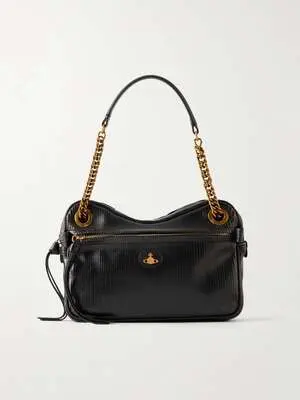 VIVIENNE WESTWOOD Dolce Medium Orb-embellished Textured-leather Shoulder Bag