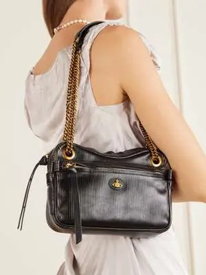 VIVIENNE WESTWOOD Dolce Medium Orb-embellished Textured-leather Shoulder Bag