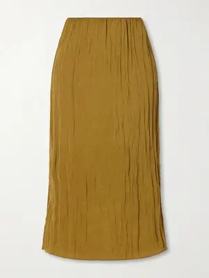 Tibi Crinkle Charmeuse Midi Skirt - Yellow