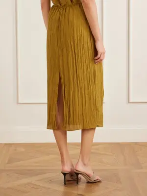 Tibi Crinkled Charmeuse Midi Skirt - Yellow