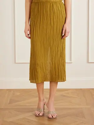 Tibi Crinkled Charmeuse Midi Skirt - Yellow