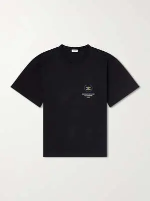 Celine Triomphe-embroidered Cotton-jersey T-shirt - Black