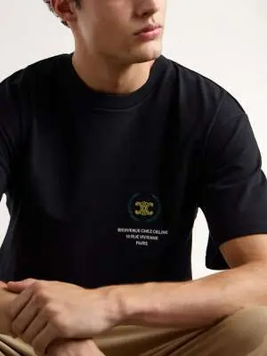 Celine Triomphe-embroidered Cotton-jersey T-shirt