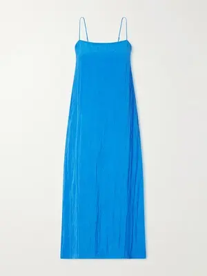 Tibi Crinkled Satin Midi Dress - Blue