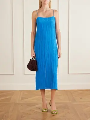 Tibi Crinkled Satin Midi Dress