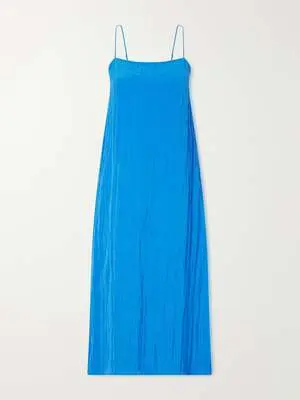 Tibi Crinkled Satin Midi Dress - Bright Blue