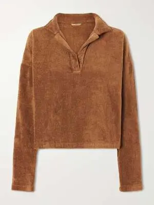 TERRY PUESTO Estate Cropped Organic Cotton-terry Sweatshirt - Brown