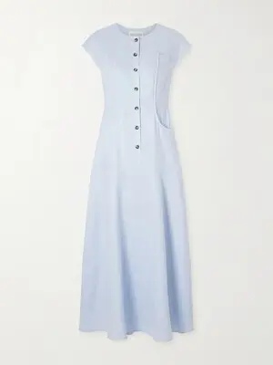 Saloni Sierra Linen Midi Dress - Blue