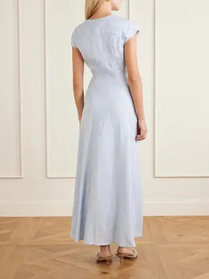 Saloni Sierra Linen Midi Dress - Blue