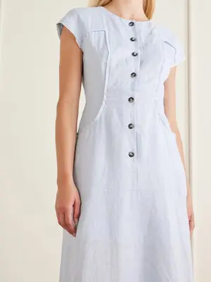 Saloni Sierra Linen Midi Dress - Blue