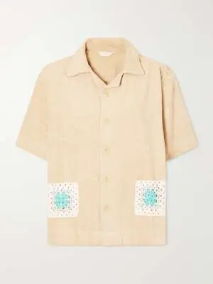 TERRY PUESTO Boxy Crochet-trimmed Organic Cotton-terry Shirt - Beige