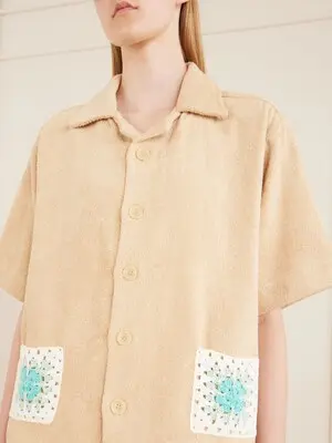 TERRY PUESTO Boxy Organic Cotton Terry Shirt With Crochet Trim