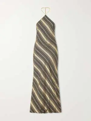Stella McCartney Striped Silk-blend Halter Neck Maxi Dress - Light Brown