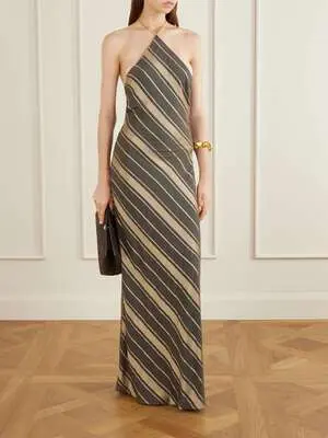 Stella McCartney Striped Silk-blend Halter Neck Maxi Dress