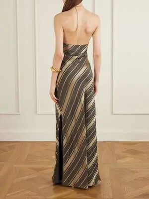 Stella McCartney Striped Silk-blend Halter Neck Maxi Dress