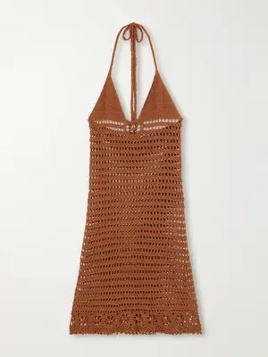 TERRY PUESTO Cece Crocheted Organic-cotton Halterneck Midi Dress - Brown