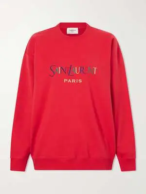 Saint Laurent Logo-embroidered Cotton-fleece Sweatshirt - Red