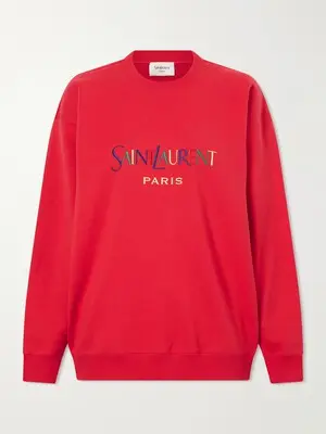 Saint Laurent Embroidered Cotton Fleece Sweatshirt - Red