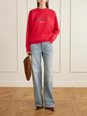 Saint Laurent Cotton Fleece Logo Embroidered Sweatshirt