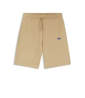 Hugo Cotton-terry Shorts With Logo Patch - Beige