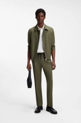Hugo Slim-fit Wool Blend Pants With Drawcord Waist