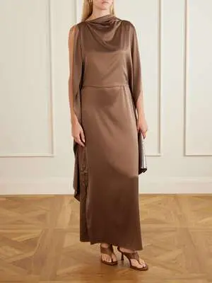RUOHAN Ikra Cape-effect Draped Silk-habotai Maxi Dress
